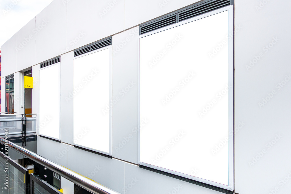 Three blank white outdoor advertising store showcase window mock up ...