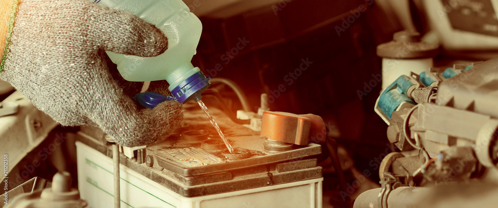 change water car, filling the water, new water into car, pouring fresh ...