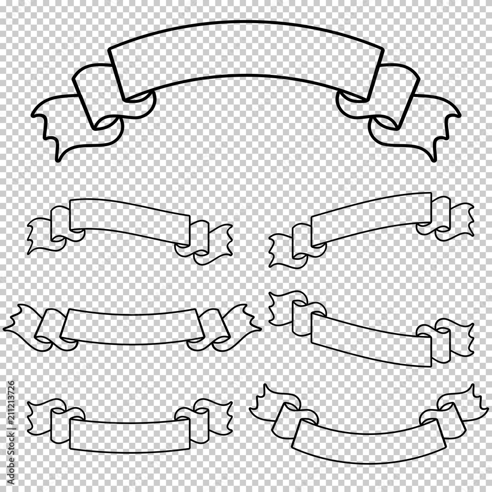 Set of flat isolated silhouettes of an empty ribbon banners with a ...