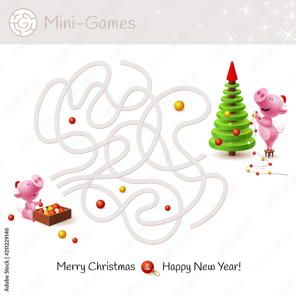 Christmas maze game for preschool and school kids. Illustration with ...