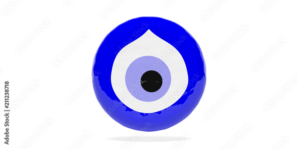 Evil eye amulet, protection isolated top view on white background. 3d ...