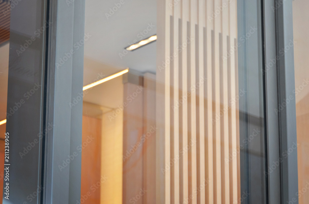 Boutique front entrance door with blank window for mockup, logo design ...