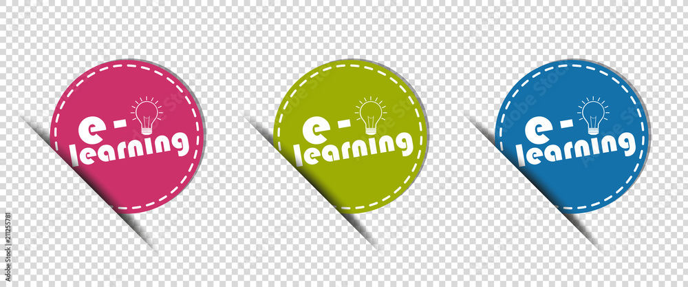 e-Learning And Lightbulb - Three Colorful Round Buttons - Vector ...