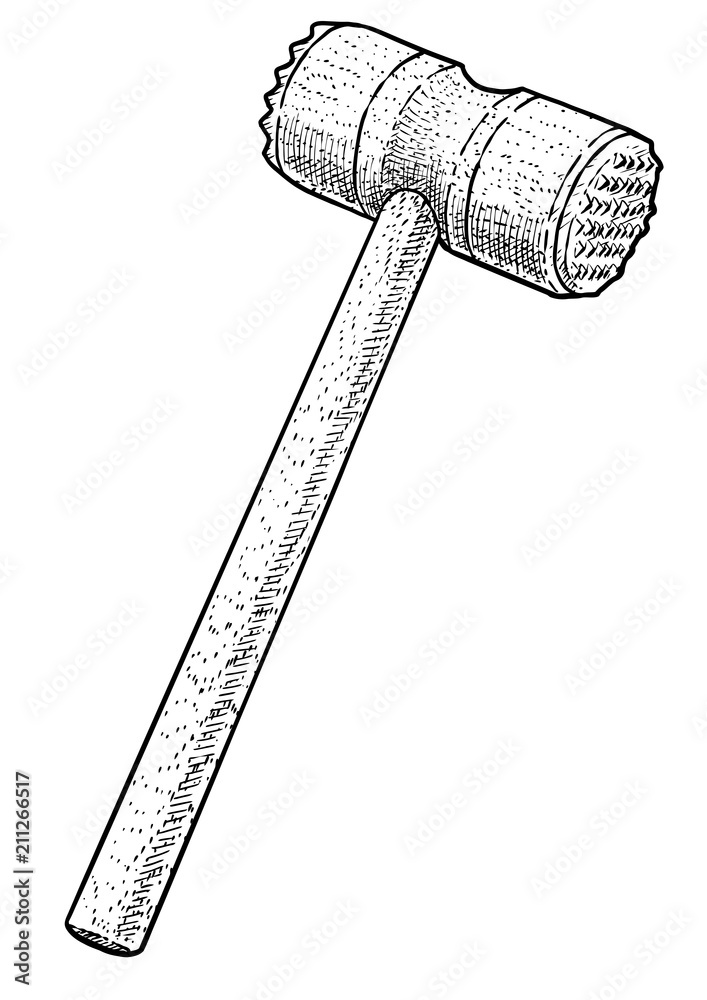 Meat wooden tenderizer illustration, drawing, engraving, ink, line art ...