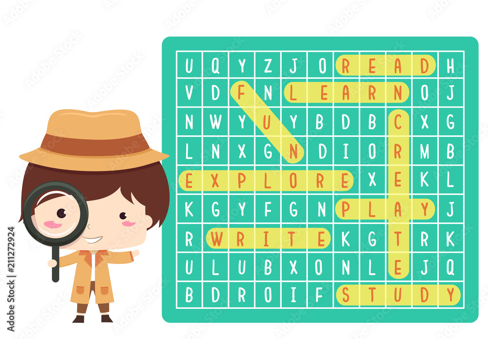 Kid Boy Detective Find Words Illustration Stock Vector | Adobe Stock