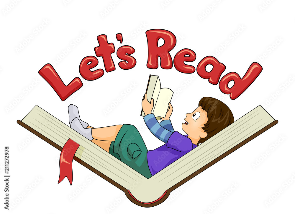 Kid Boy Book Lets Read Illustration Stock Vector | Adobe Stock