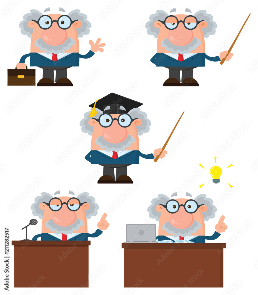 Professor Or Scientist Cartoon Character Set 1. Vector Illustration ...
