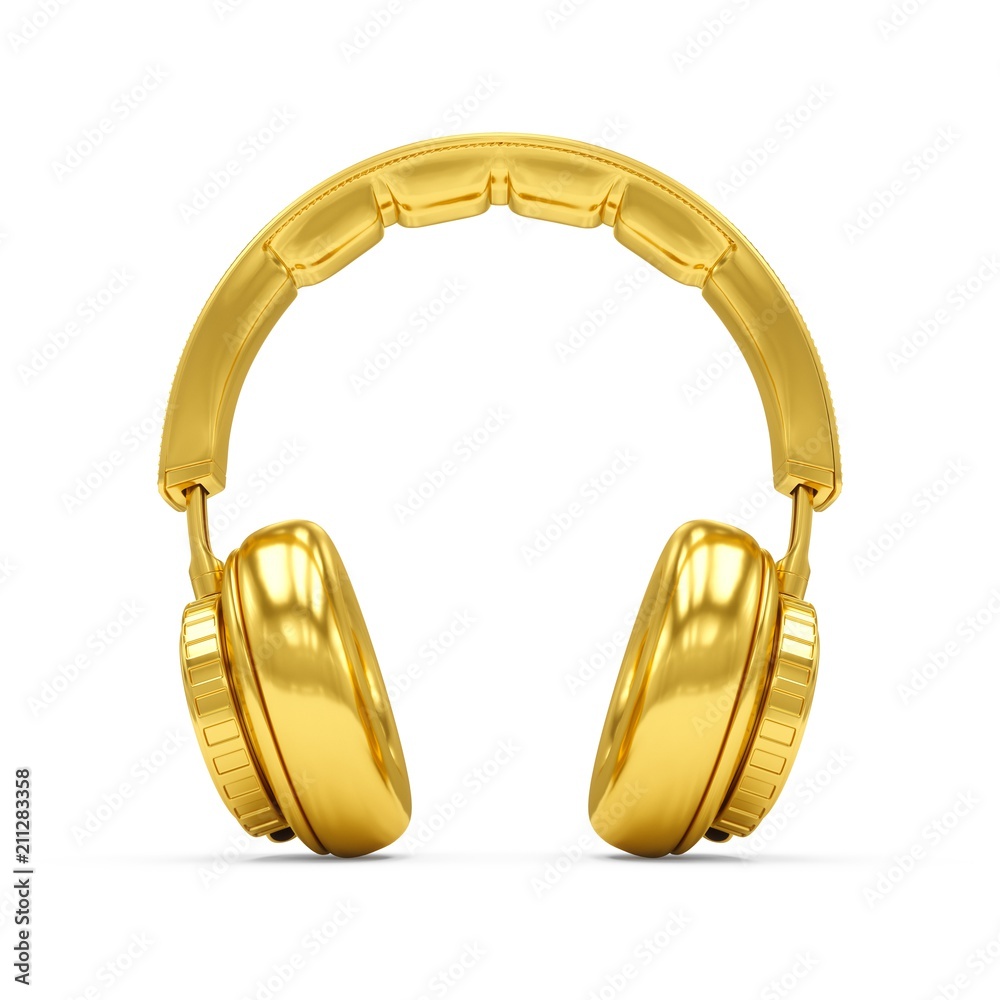 3D Rendering Golden headphones isolated on white background Stock ...