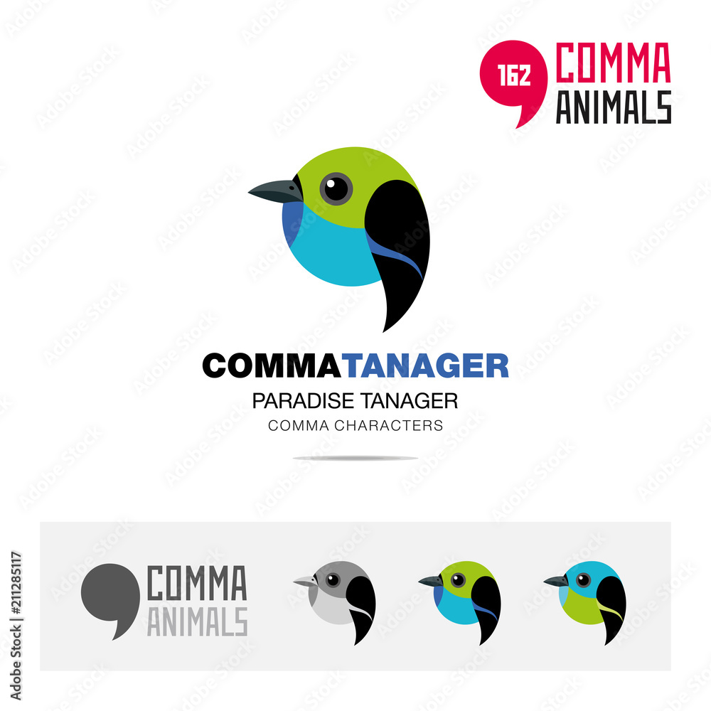 Paradise Tanager bird concept icon set and modern brand identity logo ...