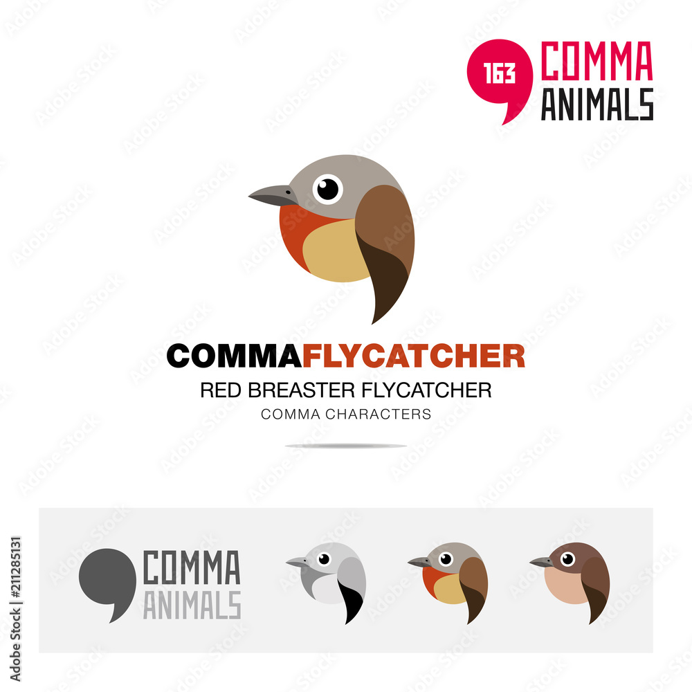 Red Breasted Flycatcher bird concept icon set and modern brand identity ...