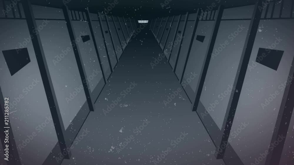 4k video of inside of a prison, jail, dungeon hall with the cells ...