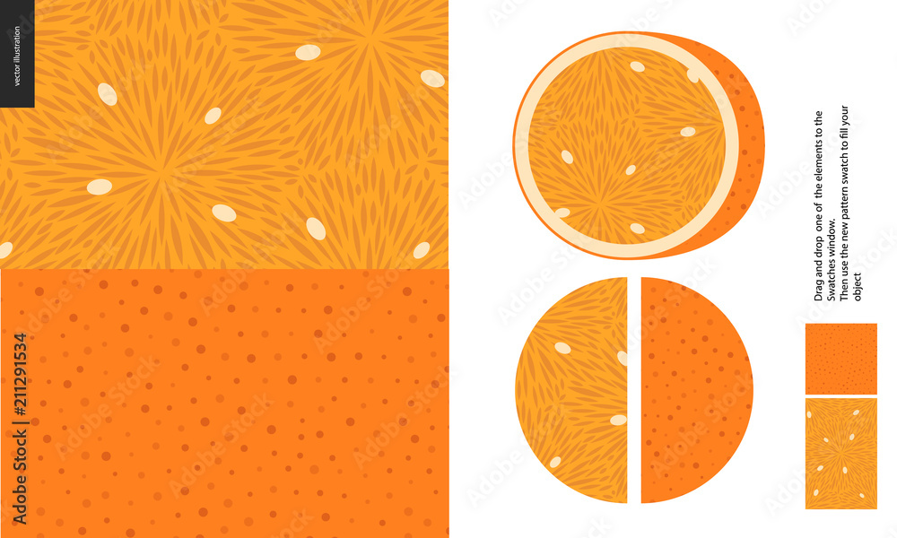 Food patterns, summer - fruit, orange texture, half of orange image on ...