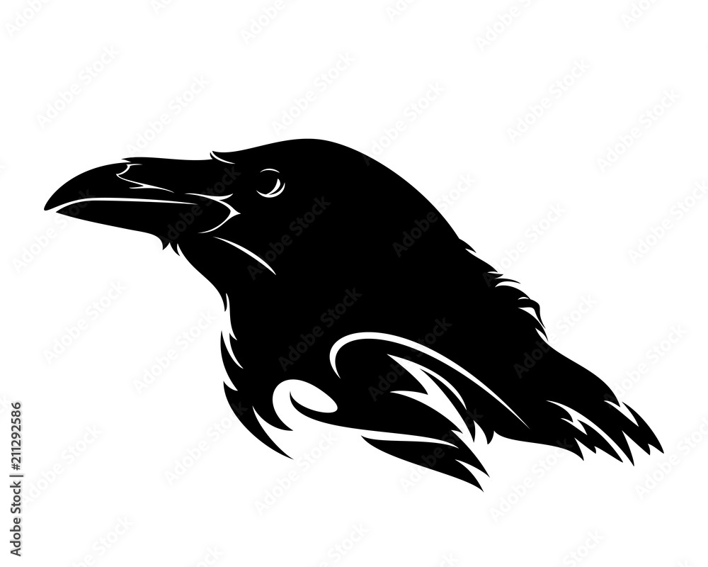 raven bird profile head black and white vector design Stock Vector ...