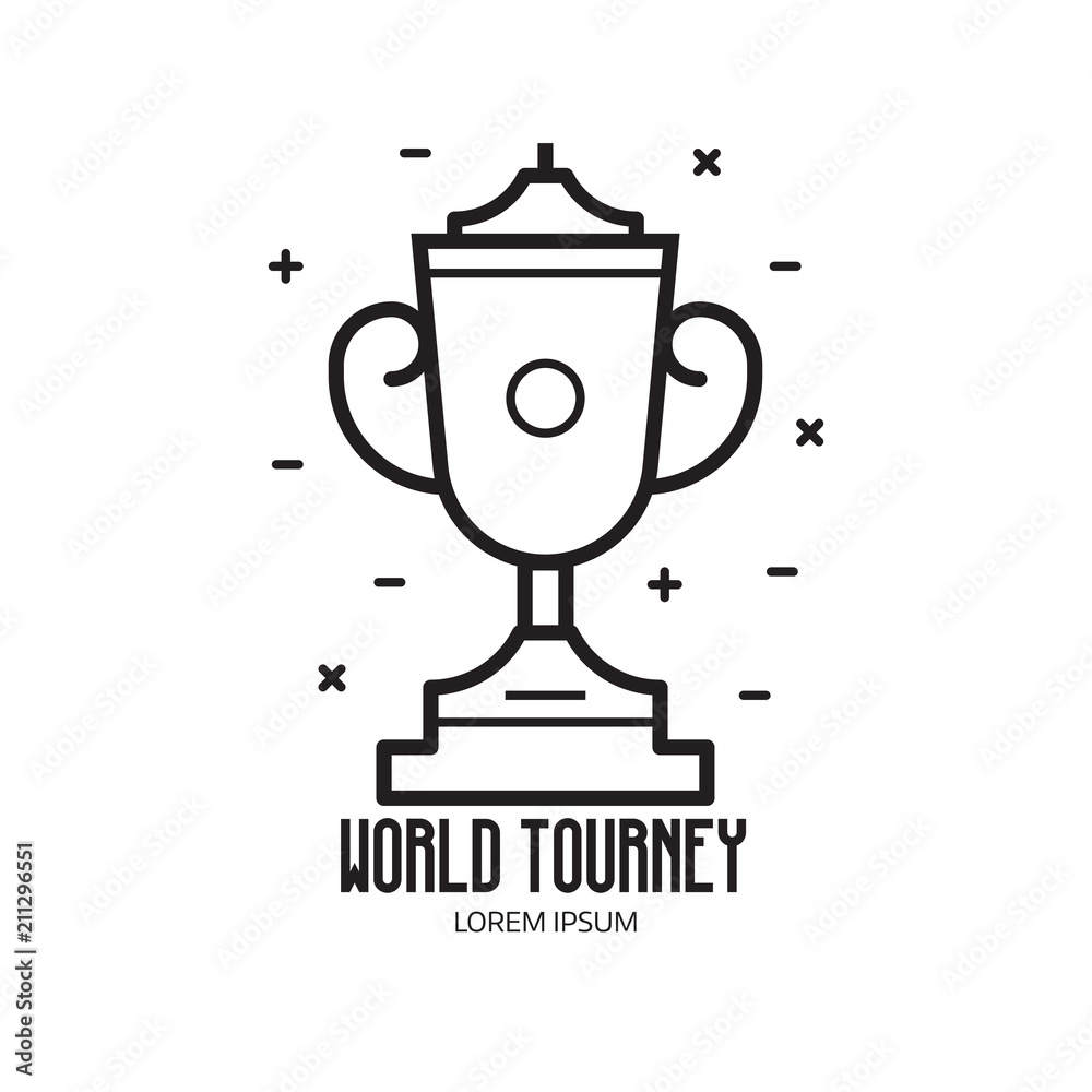 World competition logo template with trophy cup icon in line art ...