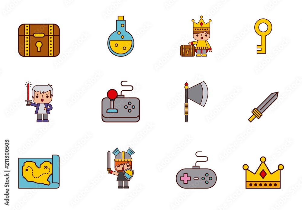 20 Colorful Video Game Icons Stock Template | Adobe Stock