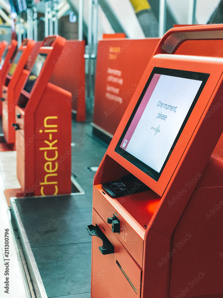 Self check-in machine at the airport Stock Photo | Adobe Stock