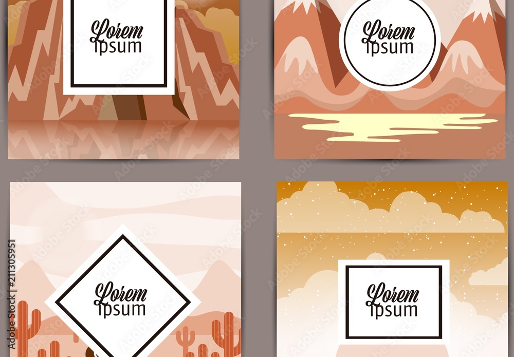 Brown Desert Landscape Flat Design. Mountain Nature Social Media ...