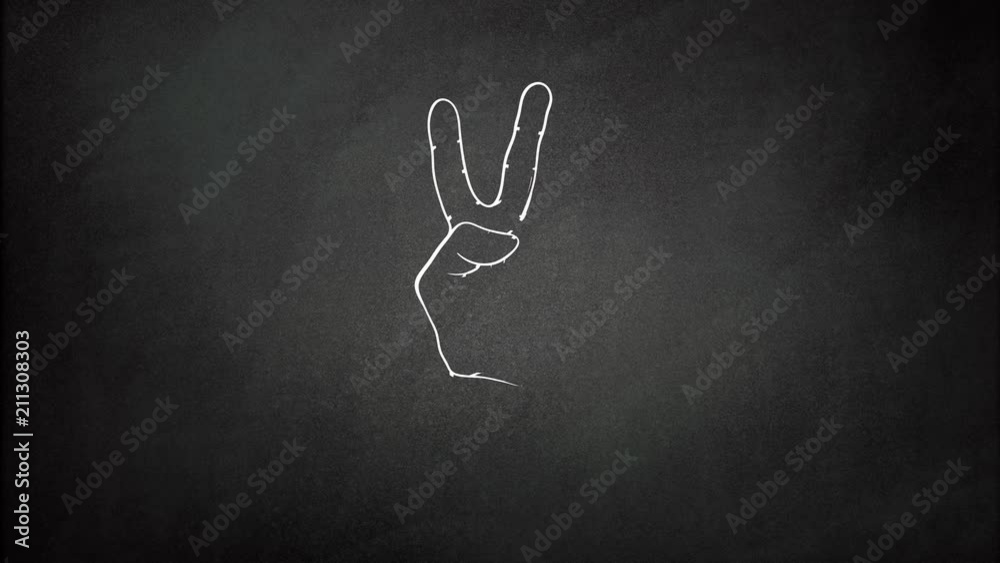 4k video of Hand Drawing process of a hand which doing peace and ...