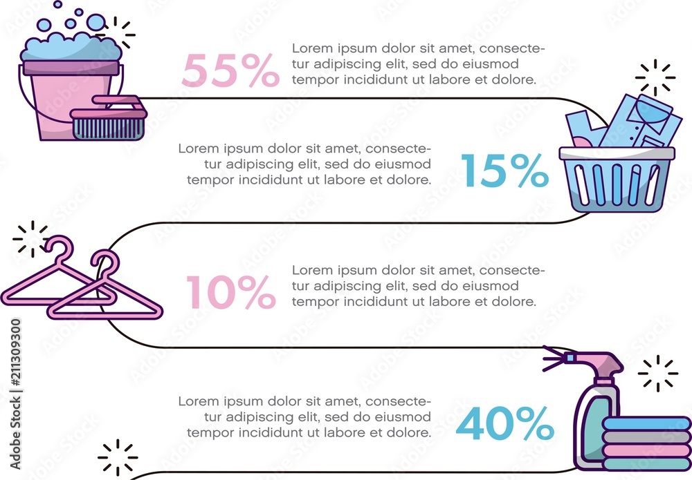 Pink and Blue Minimal Laundry Cleaning Infographic Layout Stock ...
