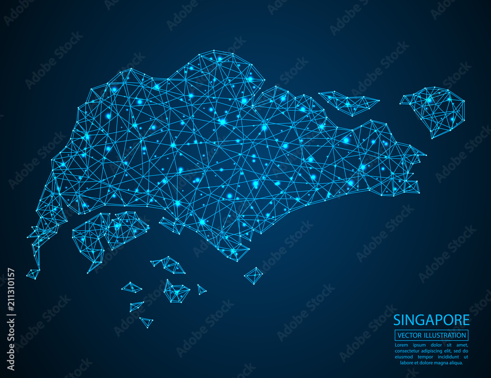 A map of Singapore consisting of 3D triangles, lines, points, and ...