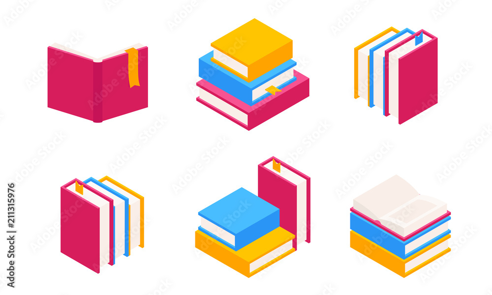 Vector Set of Colorful Horizontal and Vertical Stacks of Books in ...