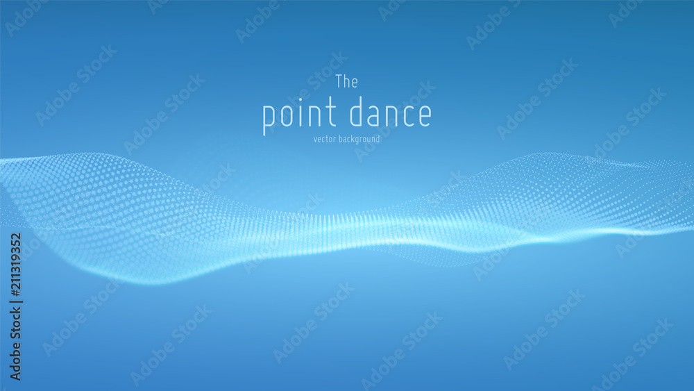 Vector abstract blue particle wave, points array, shallow depth of field. Futuristic ...