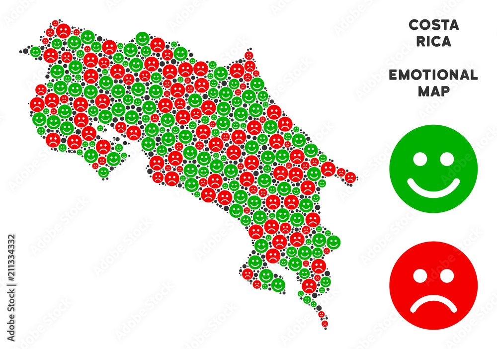 Grafika wektorowa Stock: Happiness and sorrow Costa Rica map ...
