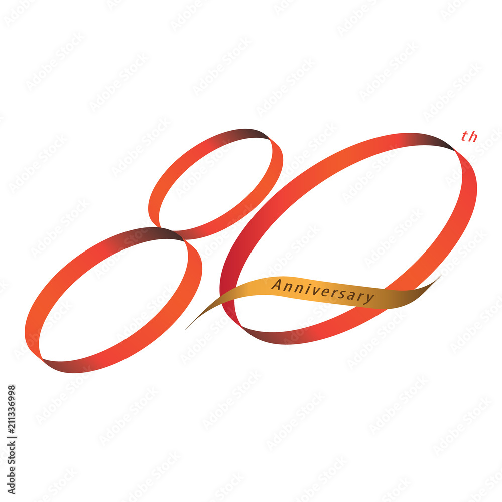 Handwriting ribbon style celebrating, anniversary of number 80th year ...