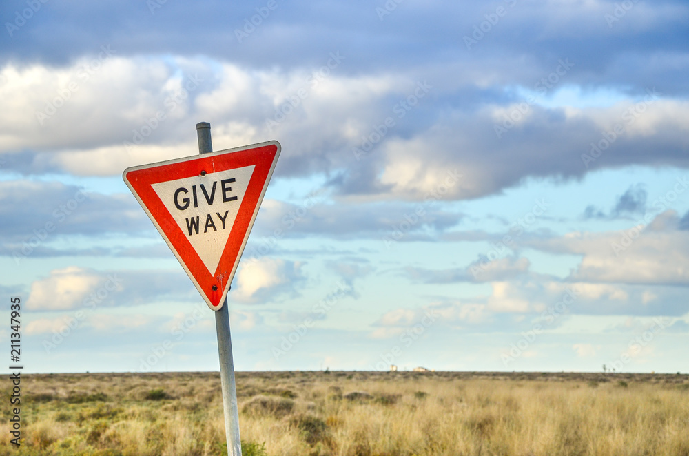 Traffic sign of Give Way at Australian plains. Hay, NSW Australia ...