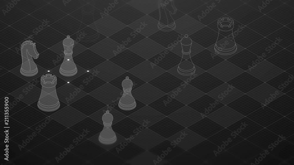 3D isometric virtual transparency chess with square mesh pattern ...