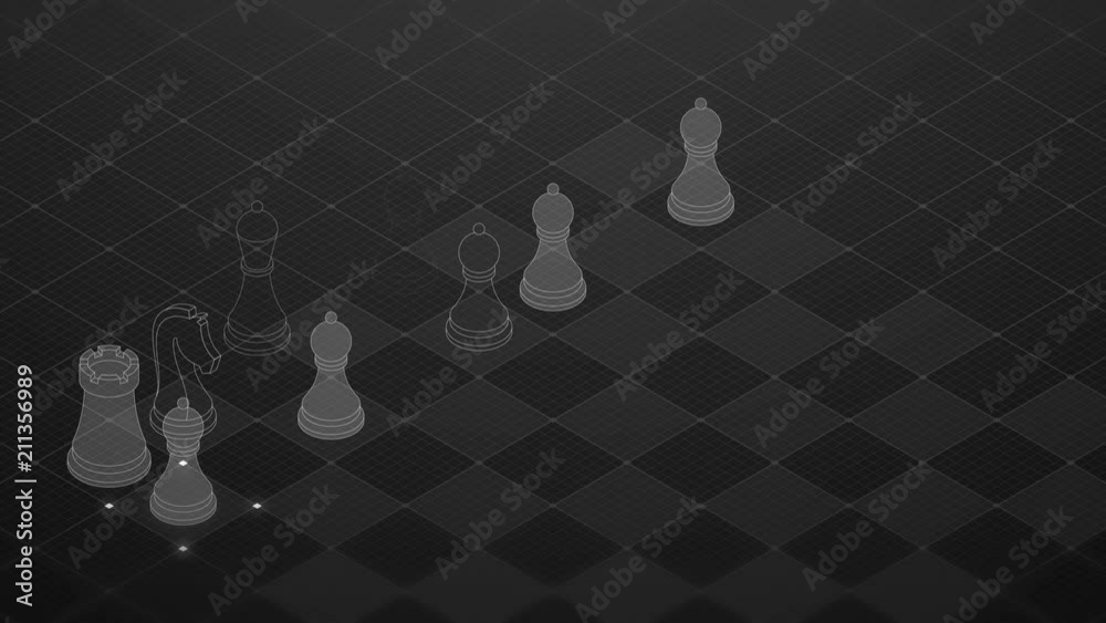 Vidéo Stock 3D isometric virtual transparency chess with square mesh ...