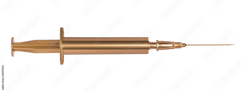 Golden syringe isolated on white background. Medical item. Stock Photo ...