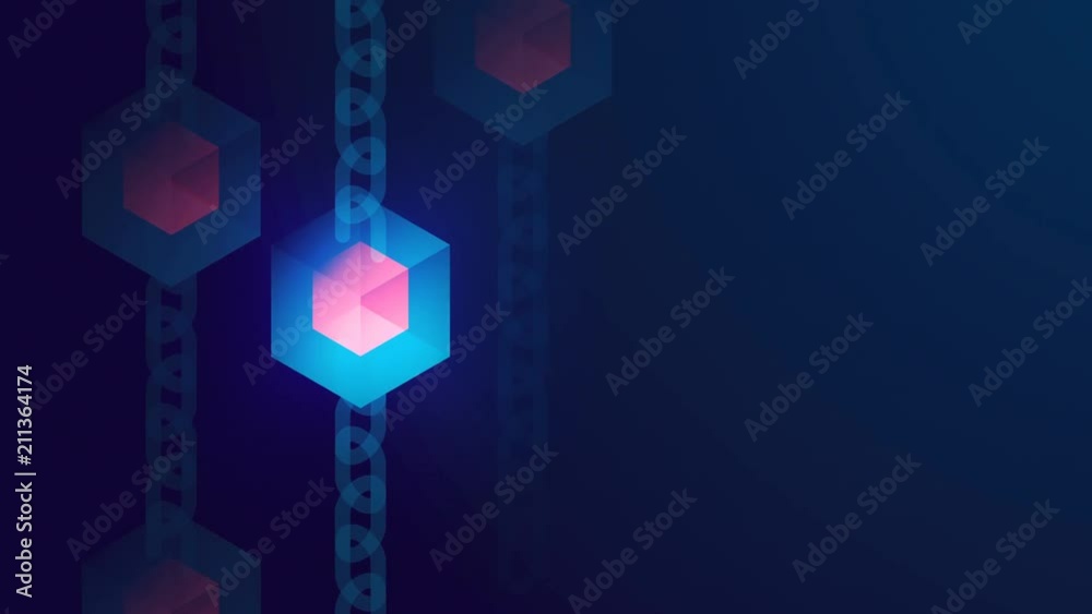 Abstract 3D isometric virtual cube box with chain illustration ...
