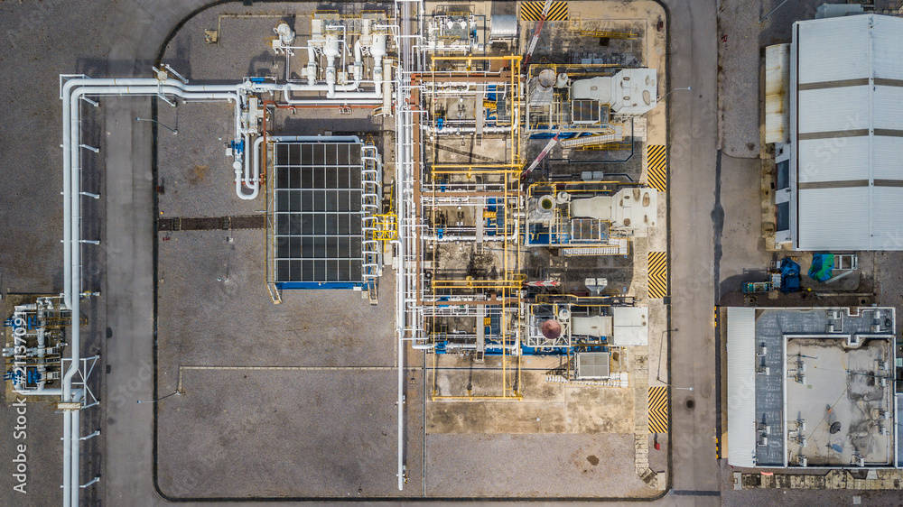 Aerial top view natural gas pipeline, gas industry, gas transport ...