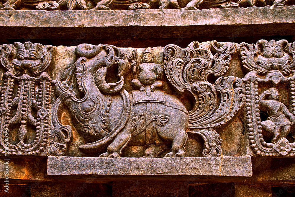 Sculpture of the mythical beast Makara, which is a mystical animal ...