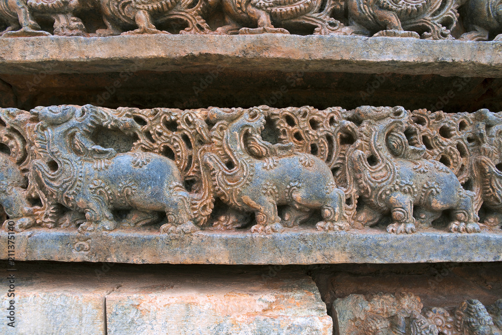 Sculpture of the mythical beast Makara, which is a mystical animal ...