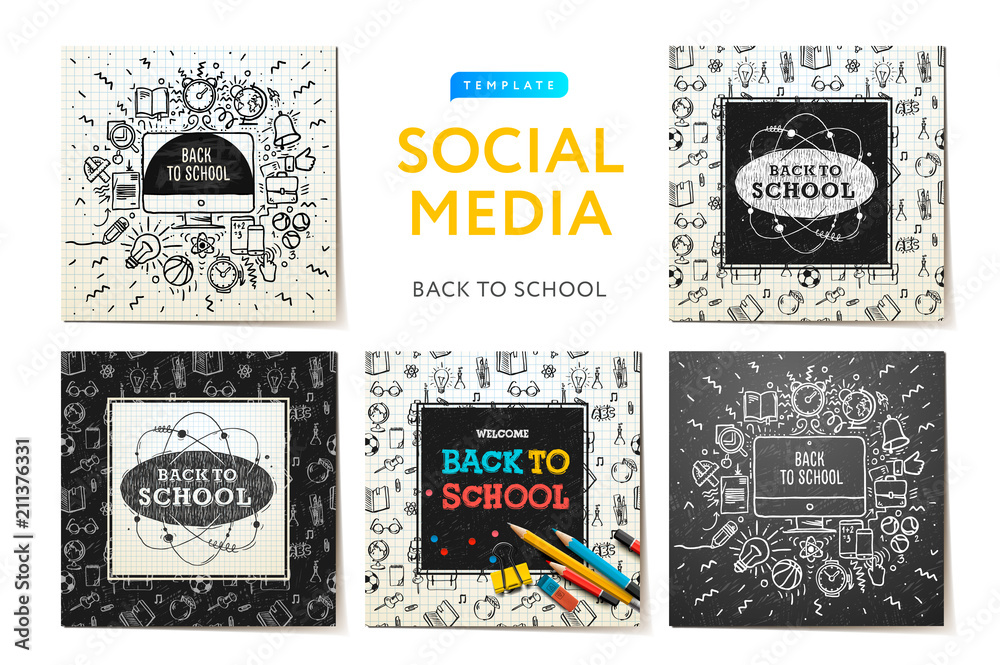 Social media templates Back to School, education and learning. Sketchy ...