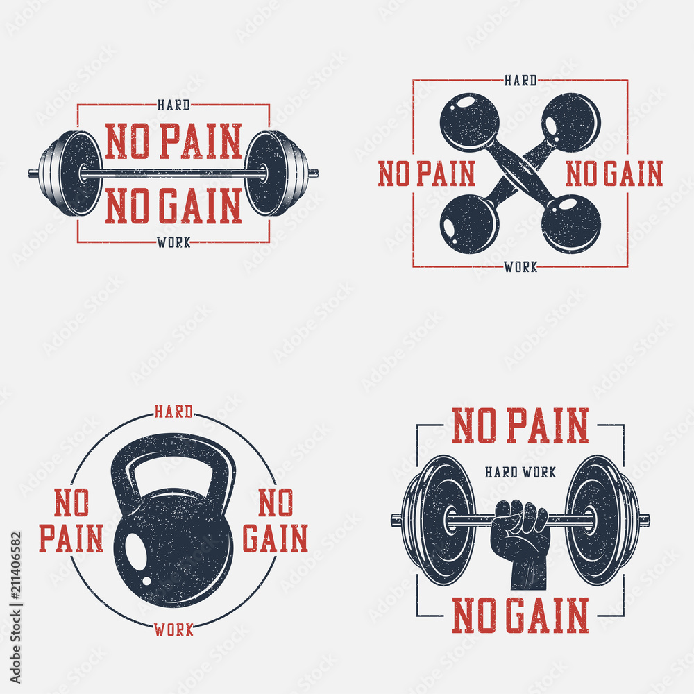Set of bodybuilding typography with slogan - No pain, no gain. GYM ...