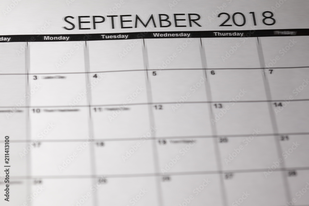 Simple September 2018 calendar. Week starts from Sunday. Stock Photo ...