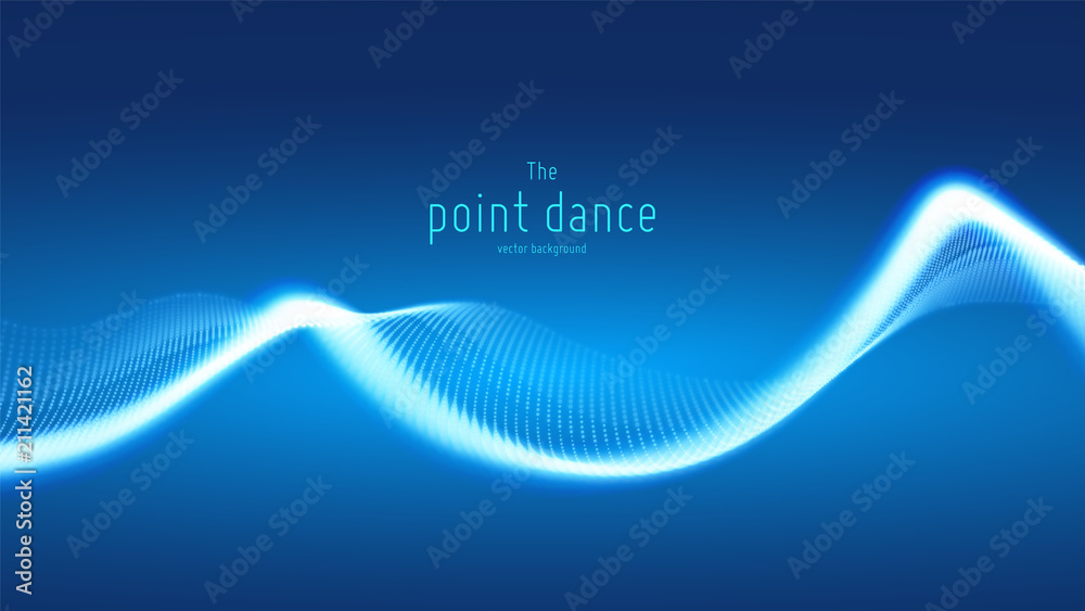 Vector abstract blue particle wave, points array, shallow depth of ...