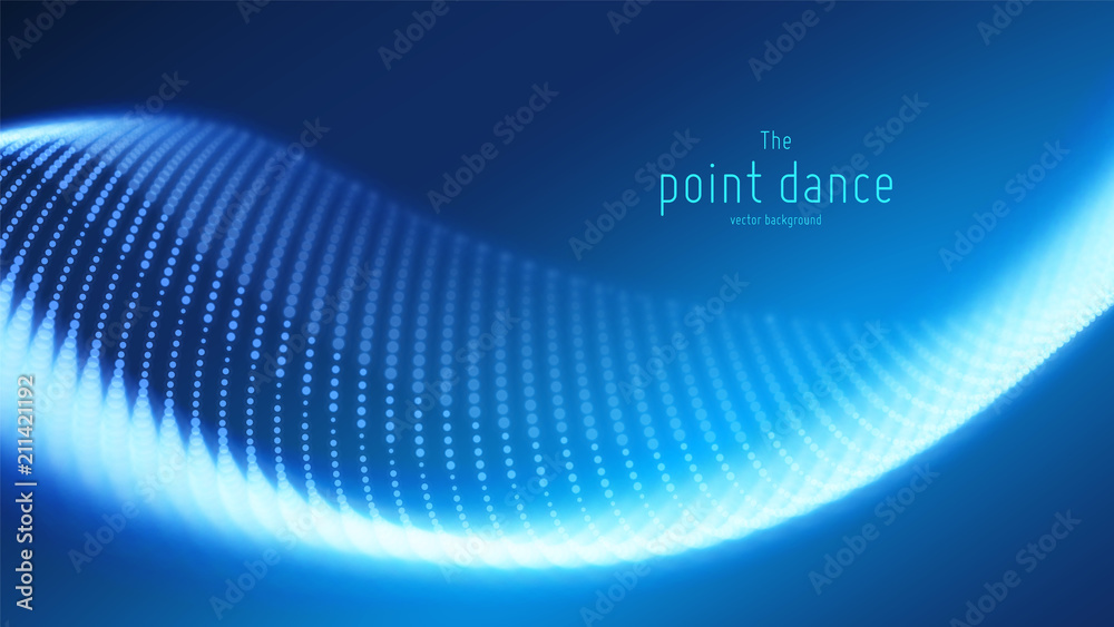 Vector abstract blue particle wave, points array, shallow depth of field. Futuristic ...