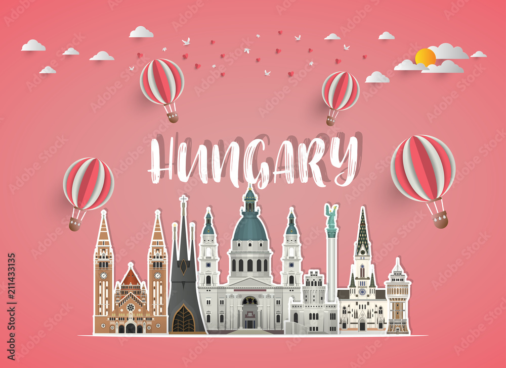Hungary Landmark Global Travel And Journey paper background. Vector ...