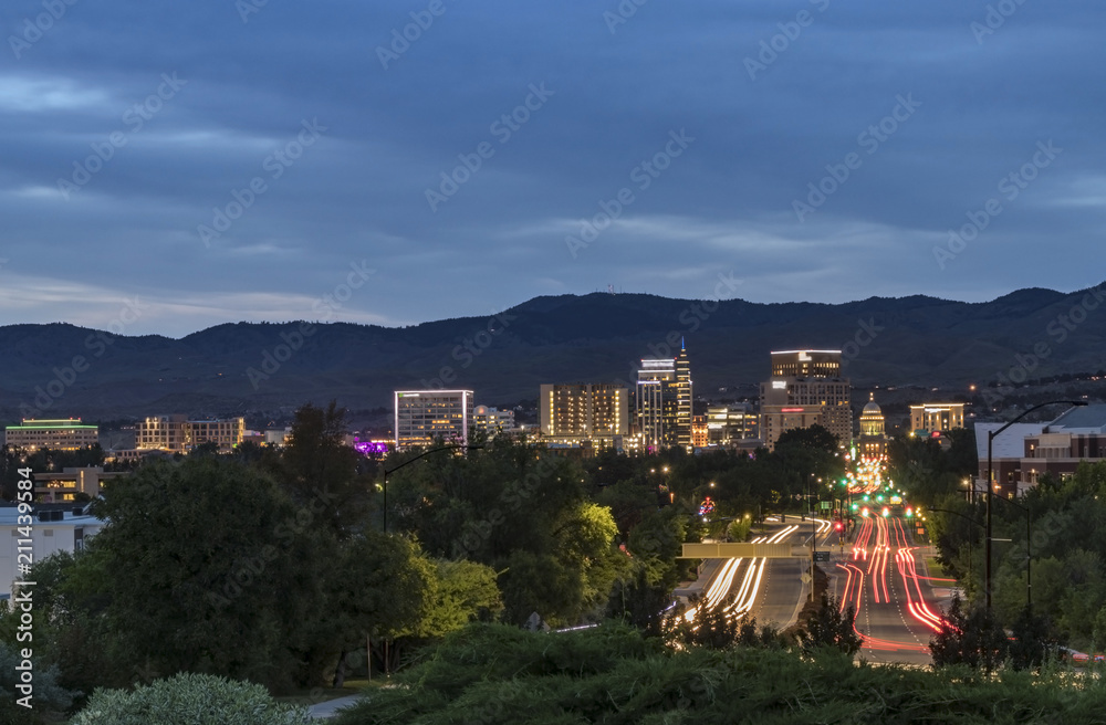 Boise, Idaho. Cityscape with view of downtown, the State Capital ...