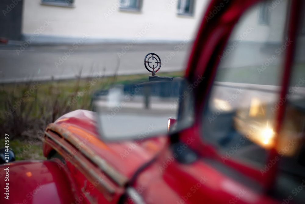Element of old retro car. Abandoned retro car on the street of the city ...