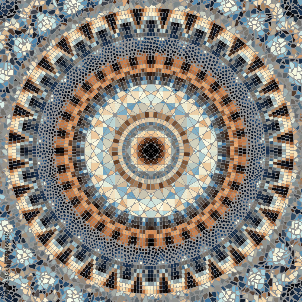 Seamless background pattern. Round mosaic art pattern of different tile ...