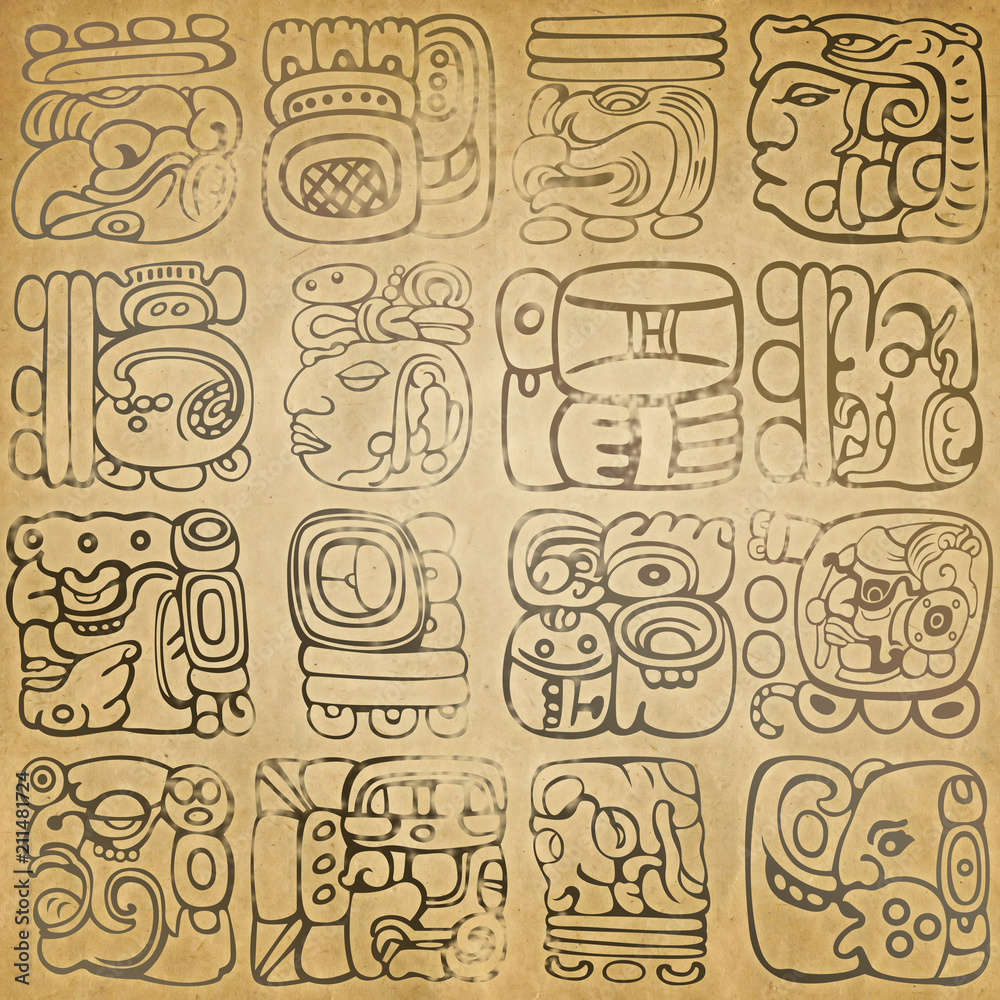 Photo & Art Print Mayan and aztec glyphs, sateda Photo & Art Print Mayan and aztec glyphs, sateda