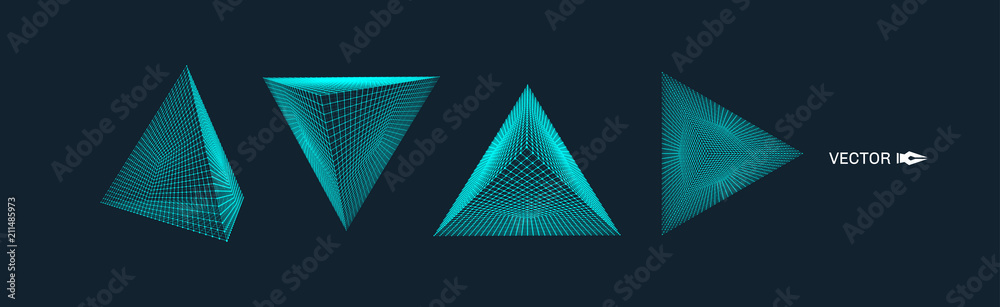 Pyramid Molecular Grid 3d Technology Style Vector Illustration Futuristic Connection