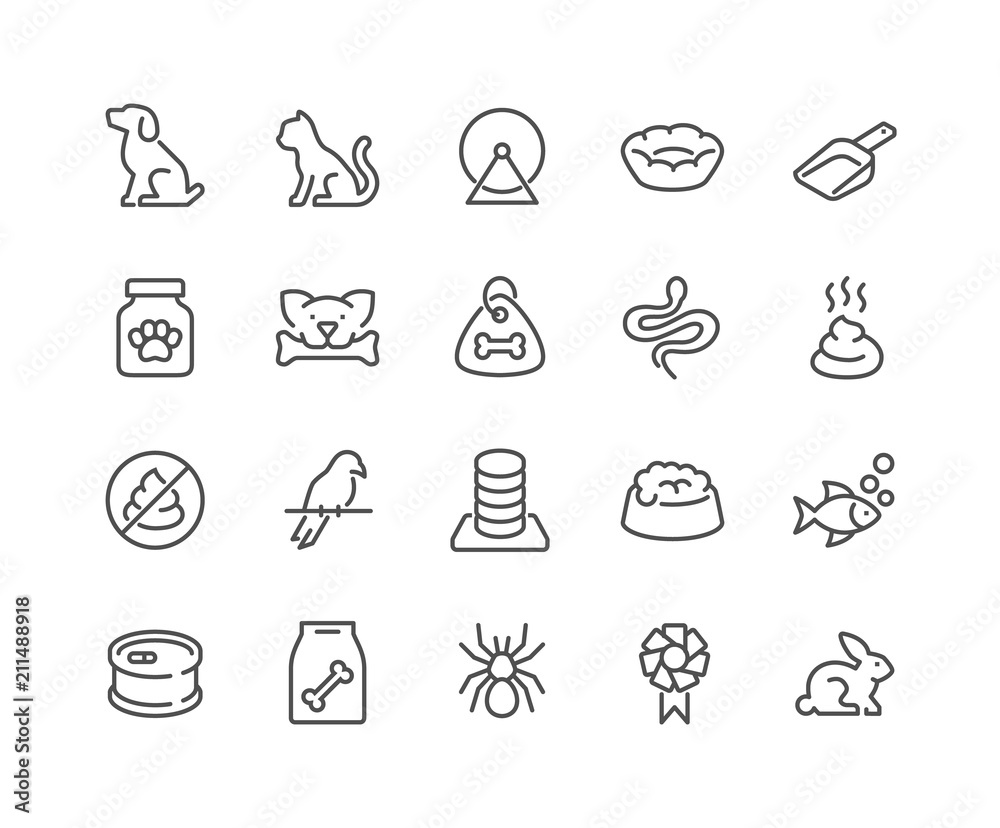 Simple Set of Pet Related Vector Line Icons. Contains such Icons as Dog ...