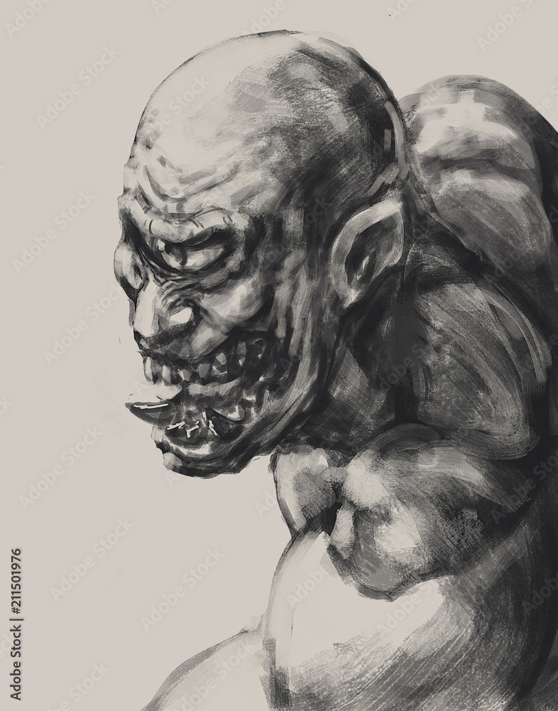 Monochrome drawing of a vicious cyclops creature - Digital fantasy ...