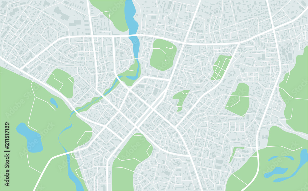 Abstract flat map of city. plan of town. City center scheme. Detailed ...